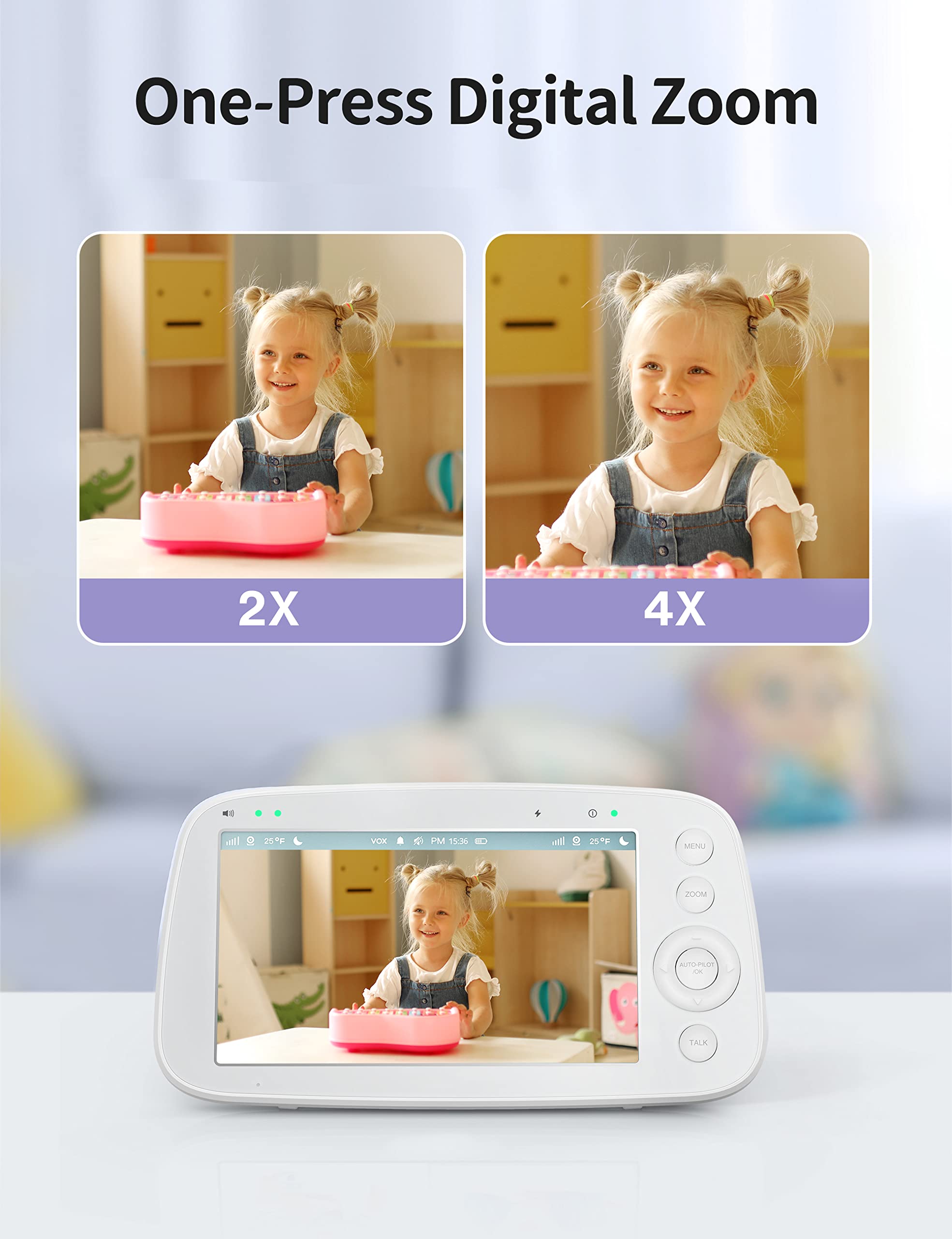 Video Baby Monitor, 5” Split Screen Video Baby Camera with 720P Resolution, Pan-Tilt-Zoom Camera and Audio with Two-Way Talk, VOX Mode, 4500mAh Battery, Auto Night Vision, No Wi-Fi, 5 Lullabies