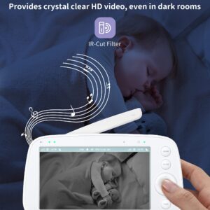 Video Baby Monitor, 5” Split Screen Video Baby Camera with 720P Resolution, Pan-Tilt-Zoom Camera and Audio with Two-Way Talk, VOX Mode, 4500mAh Battery, Auto Night Vision, No Wi-Fi, 5 Lullabies