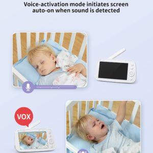 Video Baby Monitor, 5” Split Screen Video Baby Camera with 720P Resolution, Pan-Tilt-Zoom Camera and Audio with Two-Way Talk, VOX Mode, 4500mAh Battery, Auto Night Vision, No Wi-Fi, 5 Lullabies