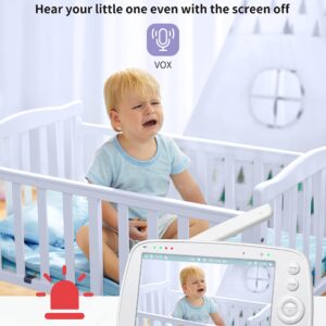 Video Baby Monitor, 5” Split Screen Video Baby Camera with 720P Resolution, Pan-Tilt-Zoom Camera and Audio with Two-Way Talk, VOX Mode, 4500mAh Battery, Auto Night Vision, No Wi-Fi, 5 Lullabies