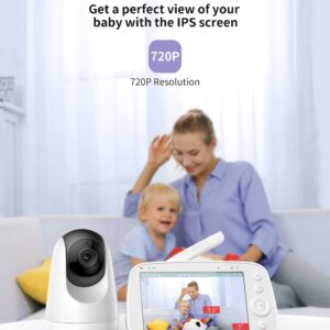 Video Baby Monitor, 5” Split Screen Video Baby Camera with 720P Resolution, Pan-Tilt-Zoom Camera and Audio with Two-Way Talk, VOX Mode, 4500mAh Battery, Auto Night Vision, No Wi-Fi, 5 Lullabies