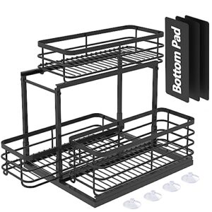 under sink organizer - 2 tier pull out cabinet organizers and storage, 3 baskets slide out kitchen organization for counter space, for bathroom, pantry, laundry room, new home essentials