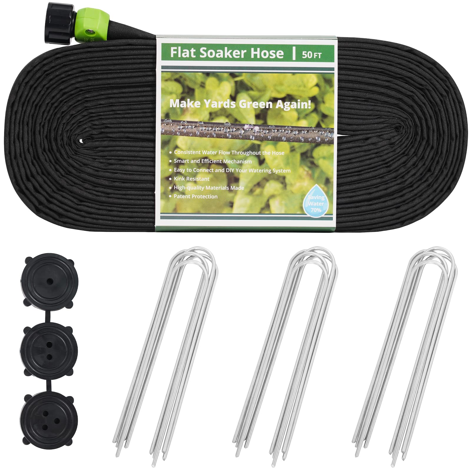 KOBAZ Flat Soaker sprinkler hose 1/2" x 50ft for Saving 70% Water, Heavy Duty Durable for garden bed vegetable