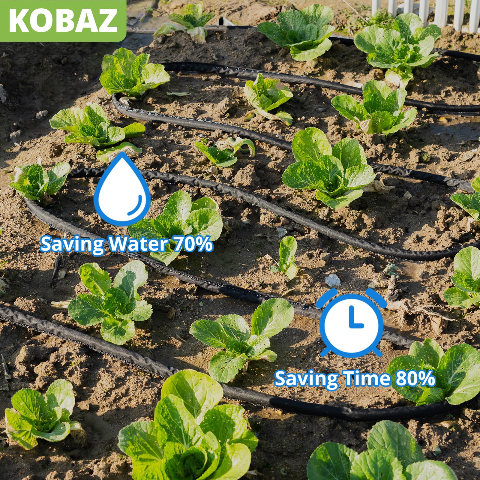 KOBAZ Flat Soaker sprinkler hose 1/2" x 50ft for Saving 70% Water, Heavy Duty Durable for garden bed vegetable