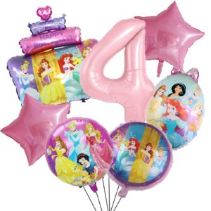 princess party 3rd birthday balloon bouquet decorations 7pcs princess foil balloons for girls birthday baby shower princess themed party decorations (4th birthday)