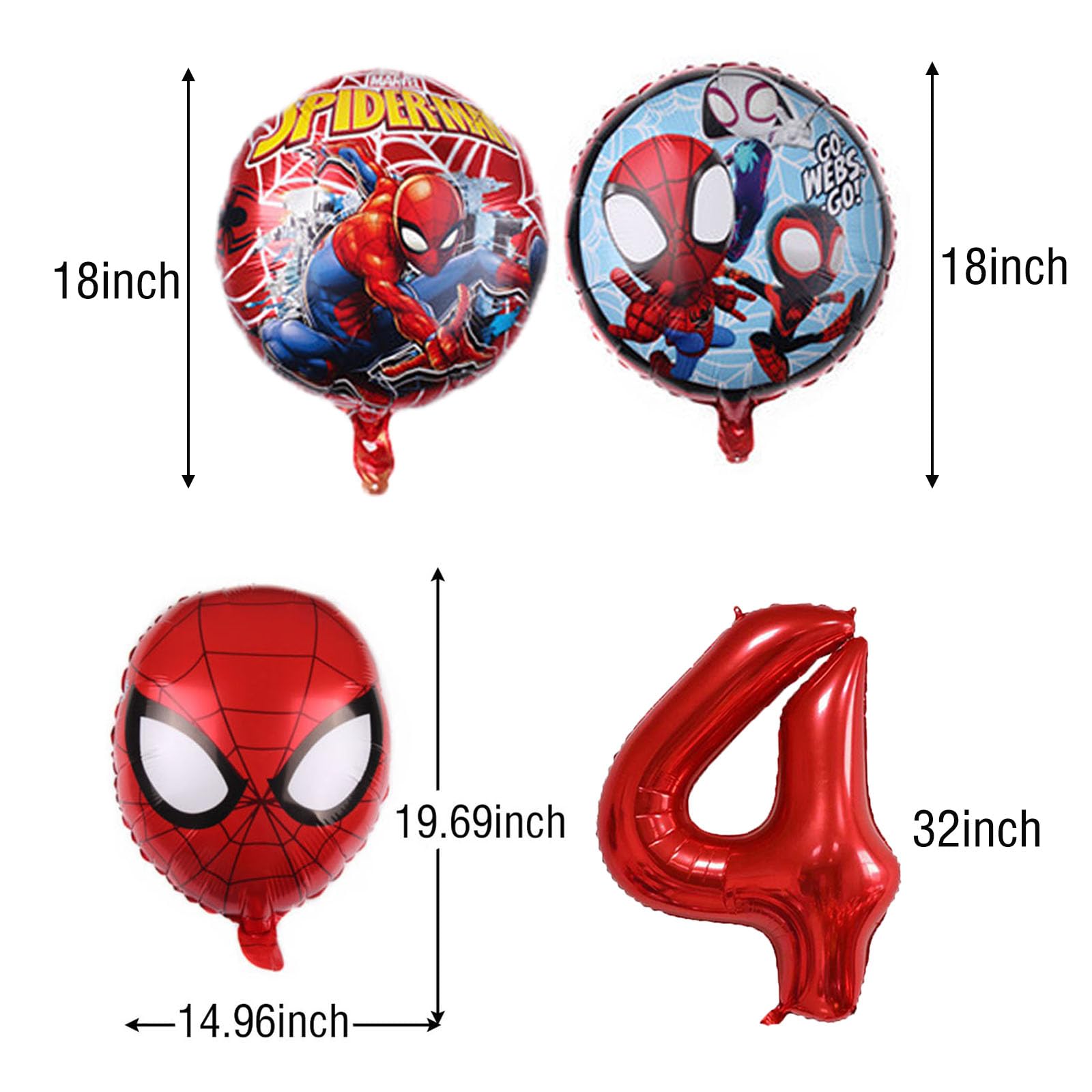 Superhero 3rd Birthday Balloon Bouquet Decorations 7PCS Superhero Foil Balloons for Boys Birthday Baby Shower Spider Themed Party Decorations (4th Birthday)