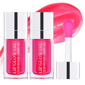 wfwj 2 pcs hydrating lip glow oil,plumping lip oil,tinted lip balm lip care,moisturizing lip gloss,lip plumper gloss make lips fuller and moisturizing(#015 cherry)