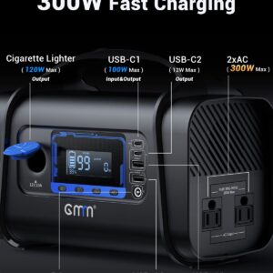 Portable Power Station 300W Outdoor Generator 296Wh Backup Lithium Battery Portable Generator with 100W USB C PD Output&Input, 2AC Outlet, 2 USB A& USB C, LED Flashlight for Outdoors Camping Travel