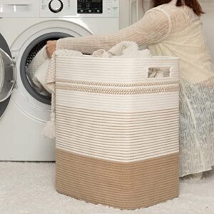 SIXDOVE Laundry Hamper, Large Woven Rope Tall Laundry Basket with Handles, 22" X 17" X 13", Decorative Storage Basket for Clothes and Blankets in Living room, Bedroom, Jute & White