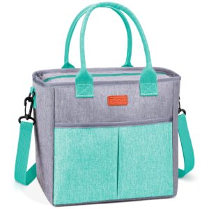 fithome insulated reusable lunch bag for women/men, adult thermal tote lunch bag with adjustable crossbody strap, portable leakproof cooler bags for work/picnic/travel