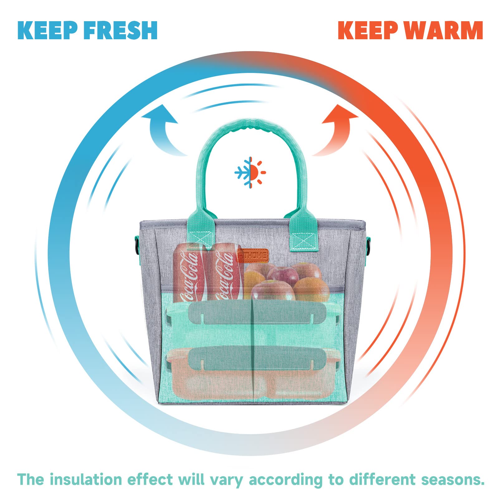 FITHOME Insulated Reusable Lunch Bag for Women/Men, Adult Thermal Tote Lunch Bag with Adjustable Crossbody Strap, Portable Leakproof Cooler Bags for Work/Picnic/Travel