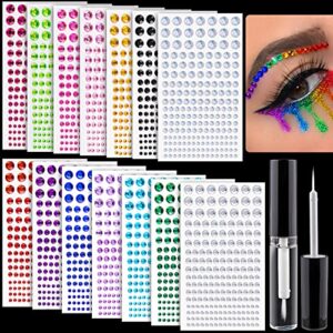 2758 pcs of rhinestone stickers 3/4/5/6/8mm with 14 colors self adhesive face gems, stick on body crystal jewels with quick dry makeup glue for face eye hair nails make up and craft diy decorations