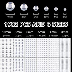 1982 Pcs of Rhinestone Stickers in 3/4/5/6/8/10mm Clear Self Adhesive Face Gems, Stick on Body Crystal Jewels with Quick Dry Makeup Glue for Face Eye Hair Nails Make up and Craft DIY Decorations