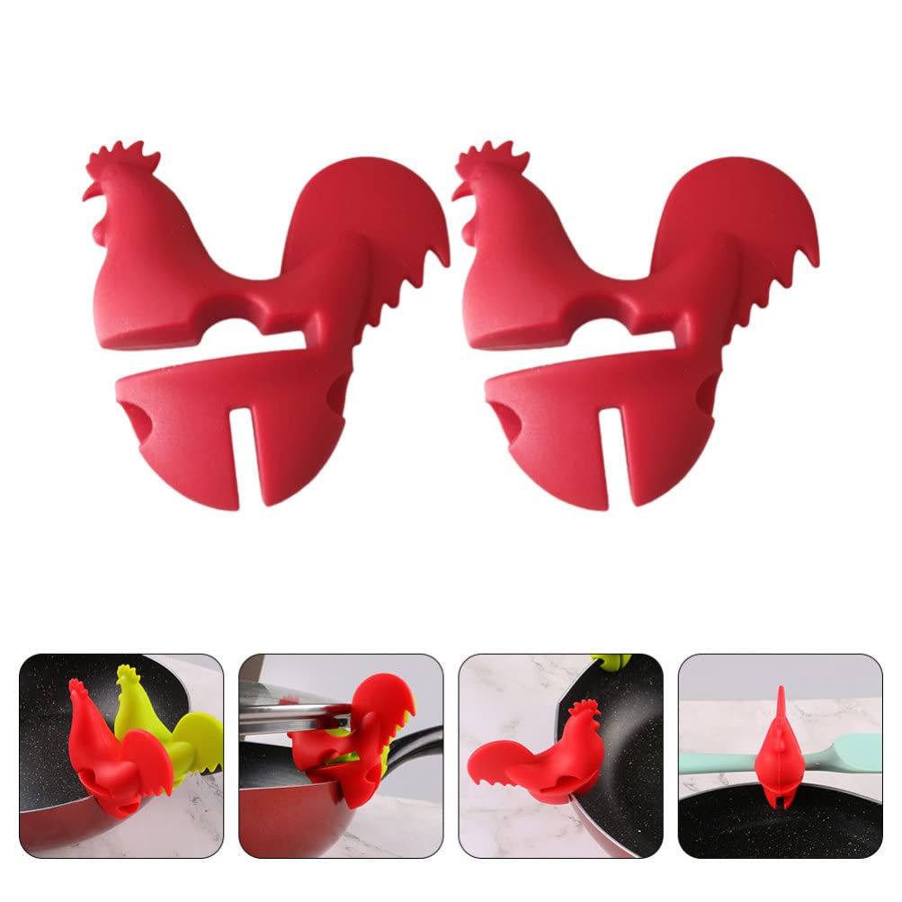 Kitchen Utensil Holder Red Utensil Holder 2pcs Spill-proof Lid Lifter Silicone Lid Lifts Chicken Kitchen Pot Lid Holders Lid Stand Holder Keep The Lid Open Pot Lid Stand Pot Lid Holder