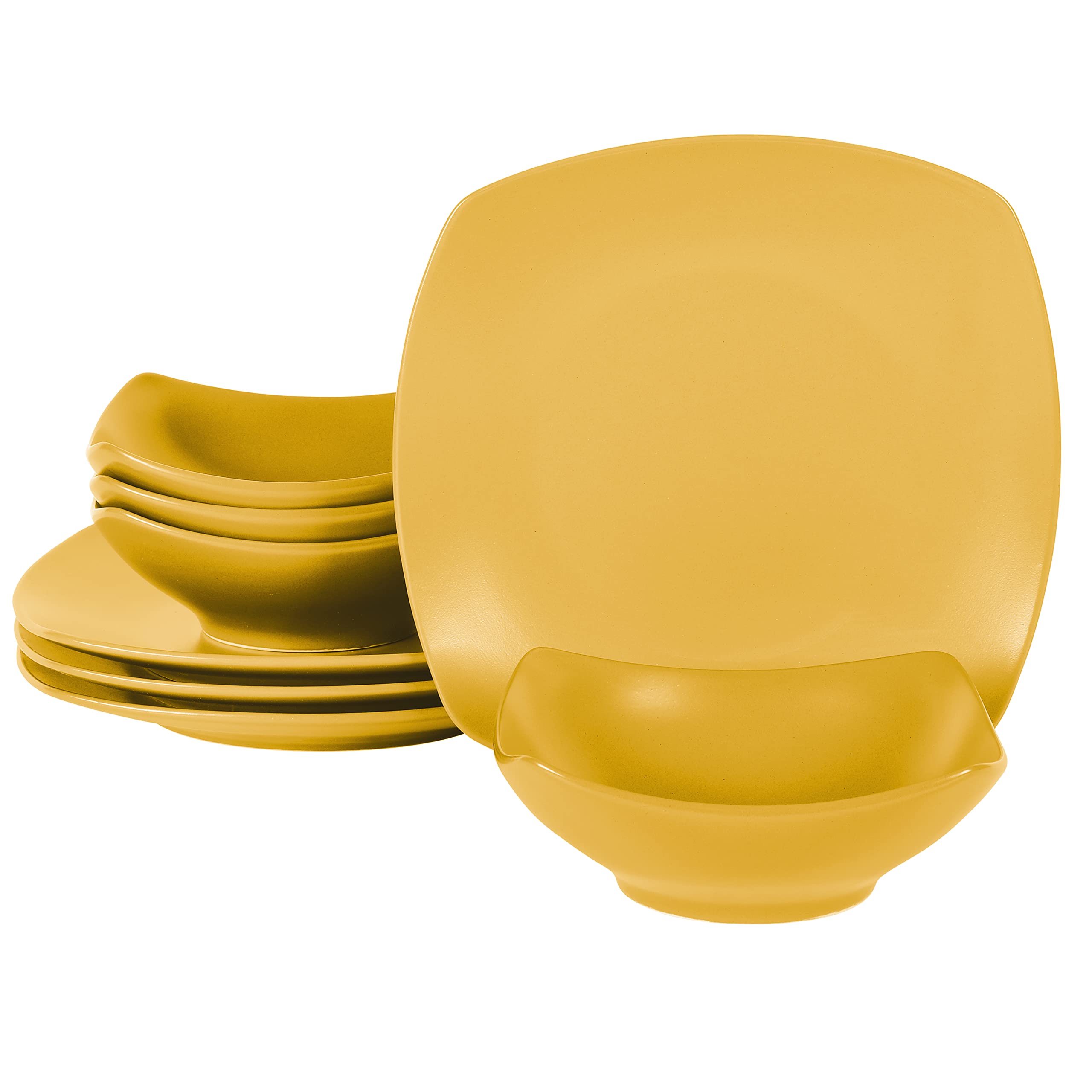 Gibson Home Zen Buffet Matte Porcelain Plates and Bowls Dinnerware Set - Yellow, Service for 4 (8pcs)