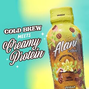 Alani Nu Protein Coffee VANILLA | Ready To Drink Cold Brew with 10g of Protein | 100mg Caffeine | 90 Calories, Naturally Flavored | 12 Fl Oz Bottles | 12 Pack