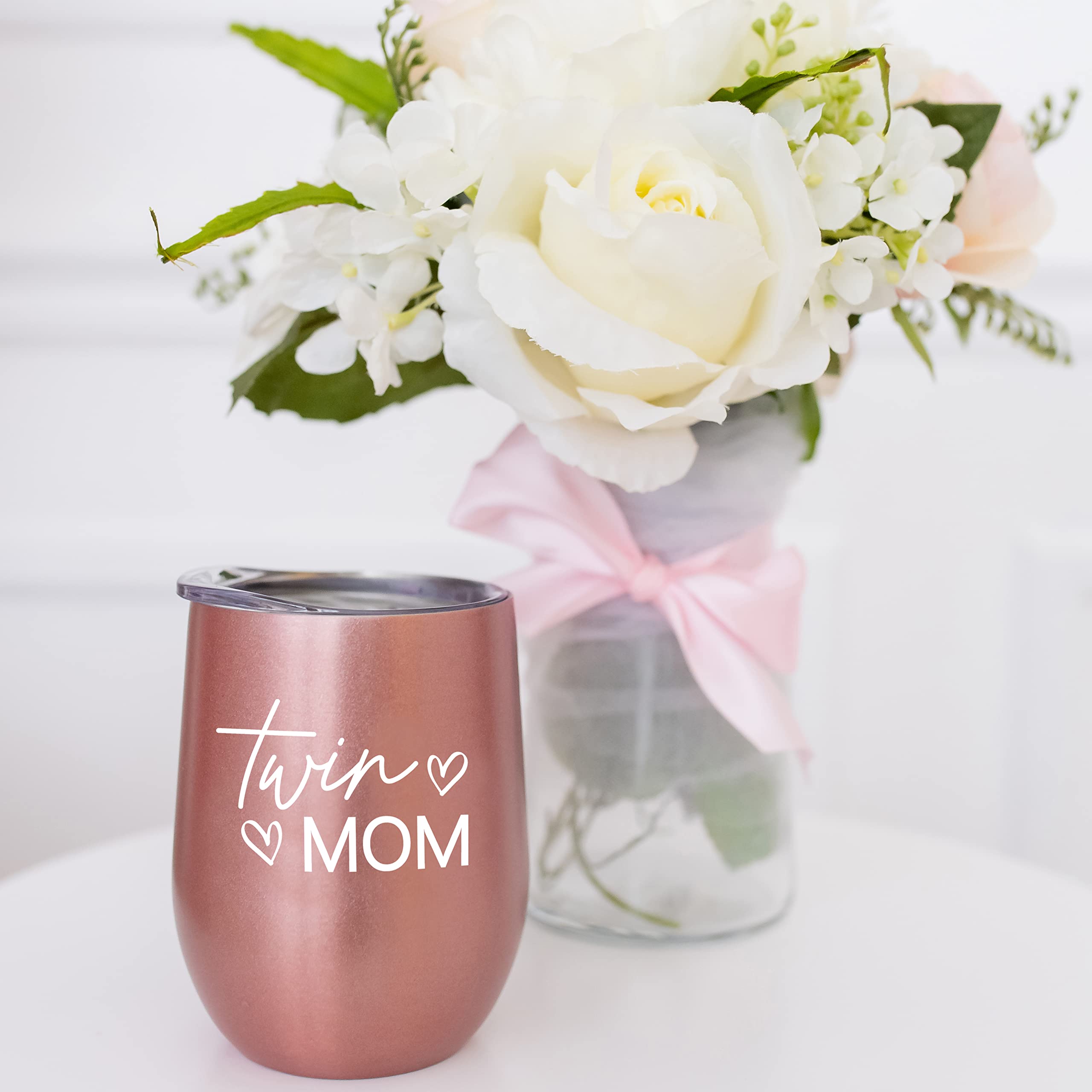 VIOLET & GALE Twin Mom Gifts - 12oz Tumbler Cup Wine Glass- Beautiful Coffee Mug For Mom of Twins, Twins Baby Gifts