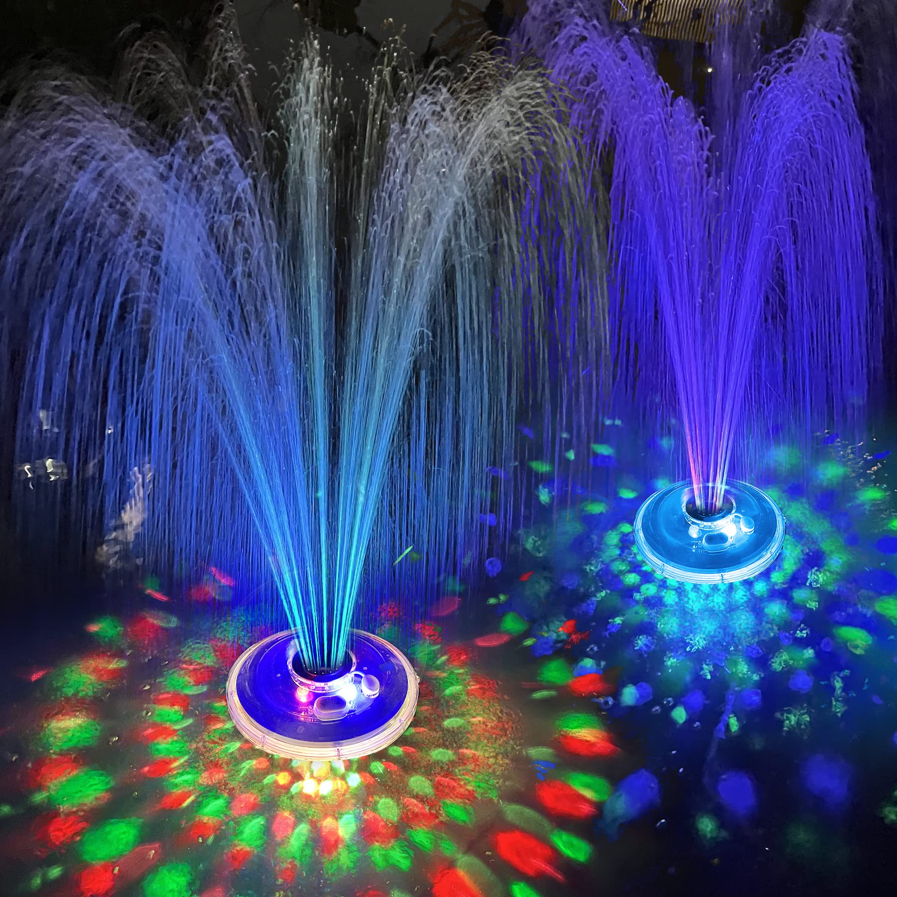 LanPool Floating Water Fountain with Underwater Lights, Rechargeable Battery Powered Pump Outdoor, 2 Modes Sprinkler Waterfall fountain for Inground Above Ground Pool, Pond-1PC