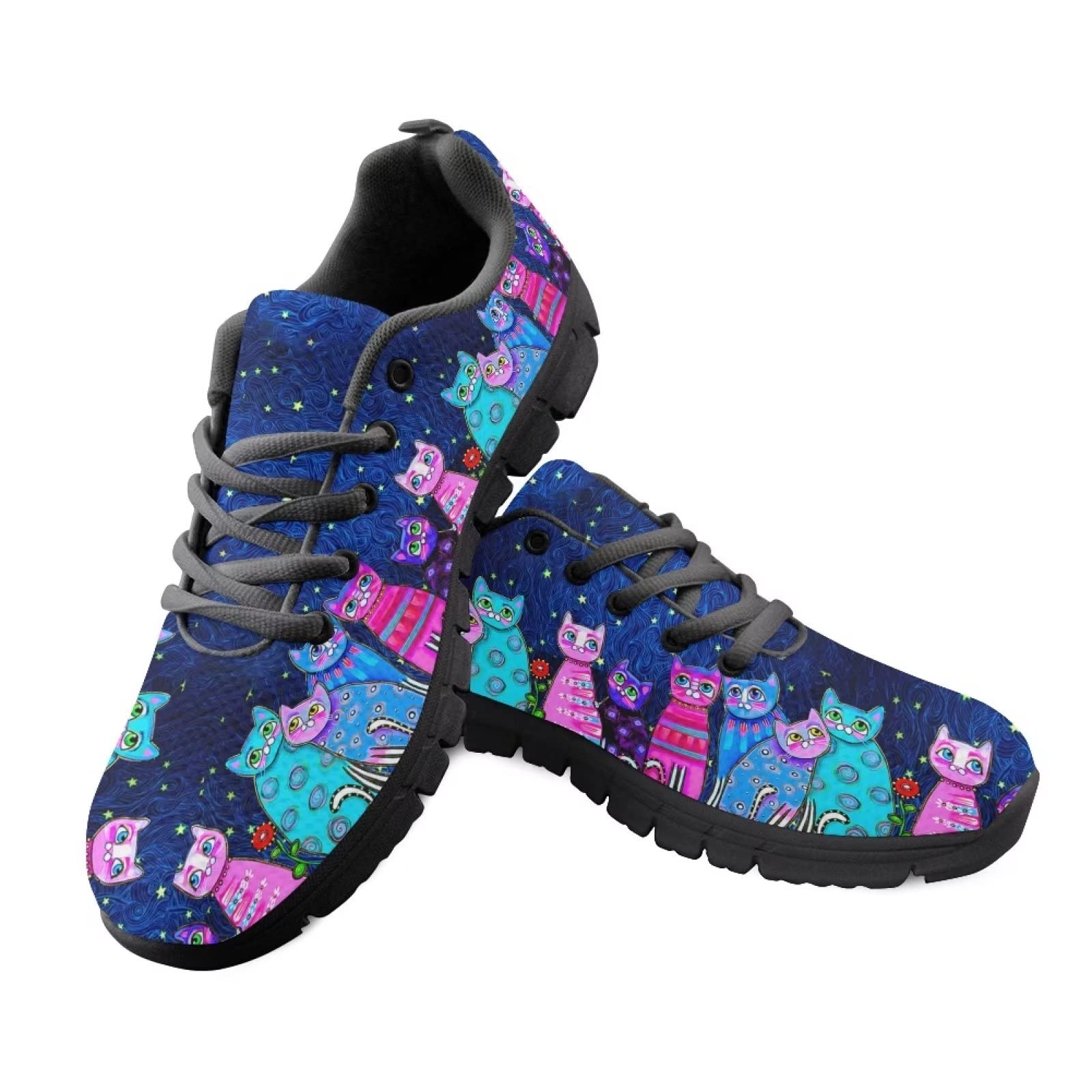 Yzaoxia Psychedelic Cat Walking Shoes Women Size 11 Boho Lace Up Hiking Gym Shoes Abstract Breathable Running Sneakers Lightweight