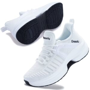 dresofu athletic walking shoes for women running jogging tennis fitness sneaker arch support cushion mesh sports sneakers, white, us size 8