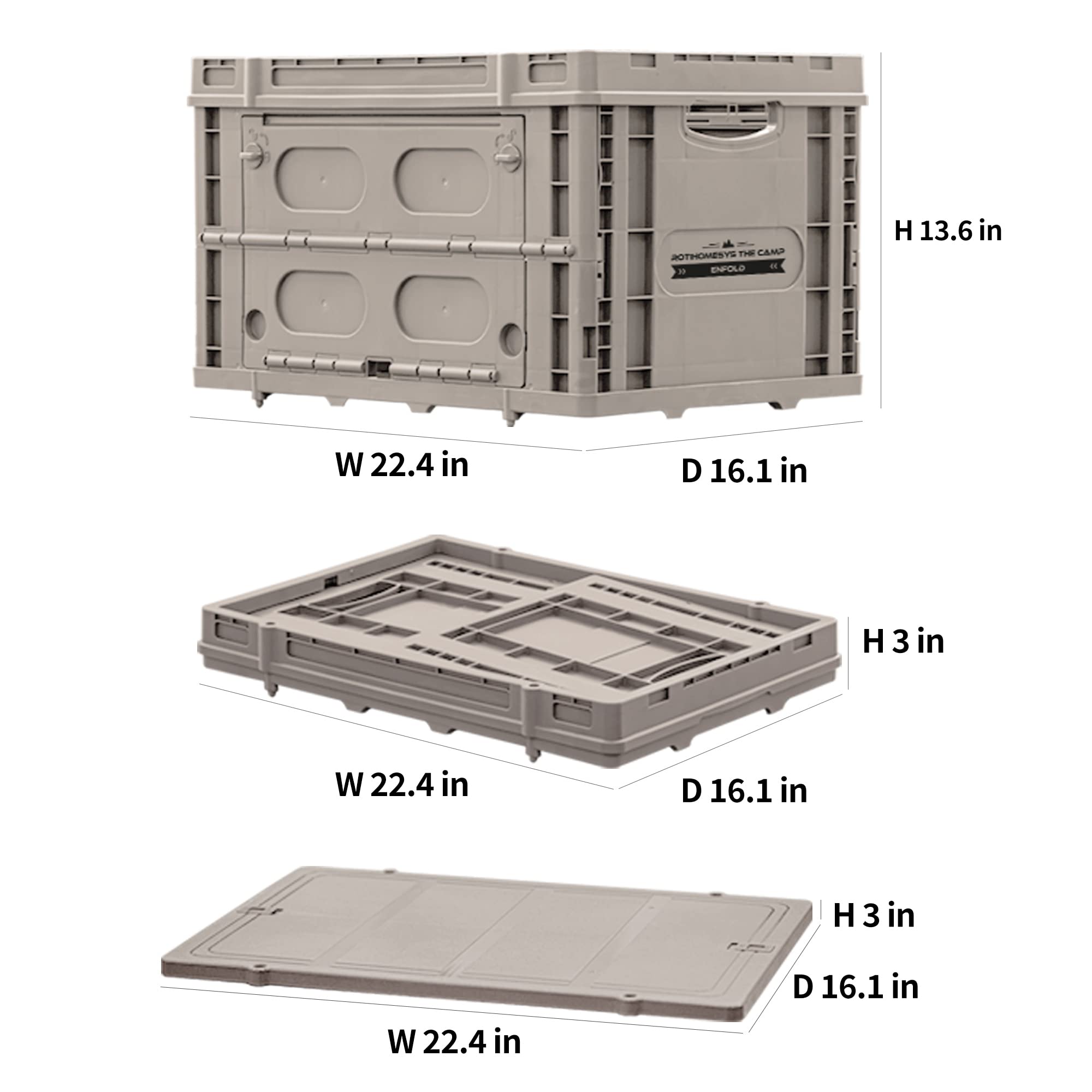 ROTIHOMSYS Collapsible Plastic Storage Crate, Folding and Stackable Utility Distribution Container with Lid, 62L Capacity Storage Bins, Pack of 1 (Beige)