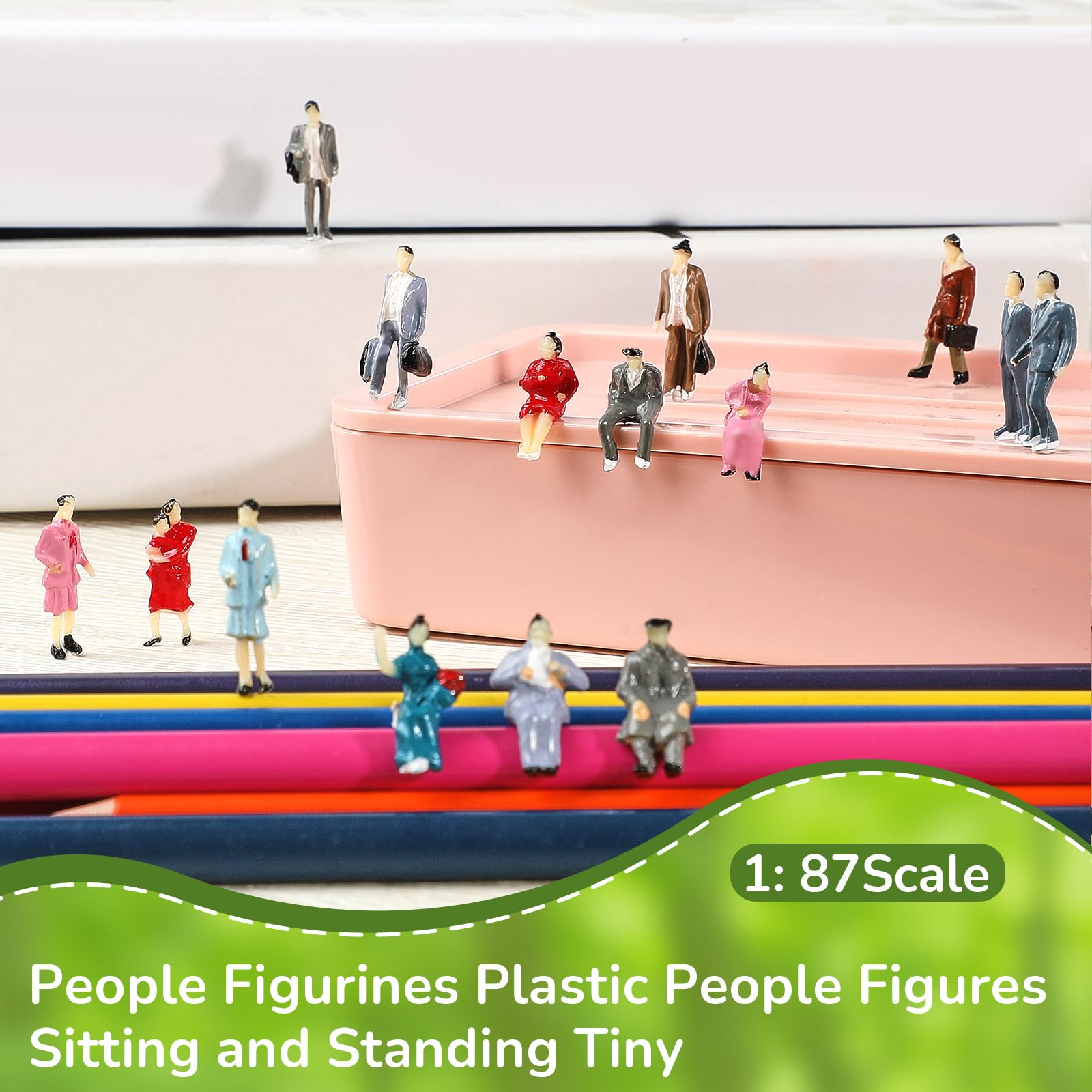 Hungdao 100 Pcs Small 1: 87 Ho Scale Tiny People Figurines Miniature People Figurines Sitting Standing Tiny People Model Trains Architectural People Painted Figures for Park Street Miniature Scenes