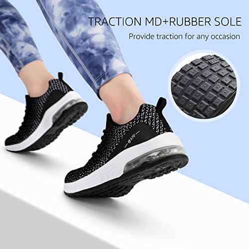 STQ Running Shoes Womens Lightweight Tennis Shoes Non Slip Gym Workout Shoes Breathable Mesh Walking Sneakers Black White 8.5