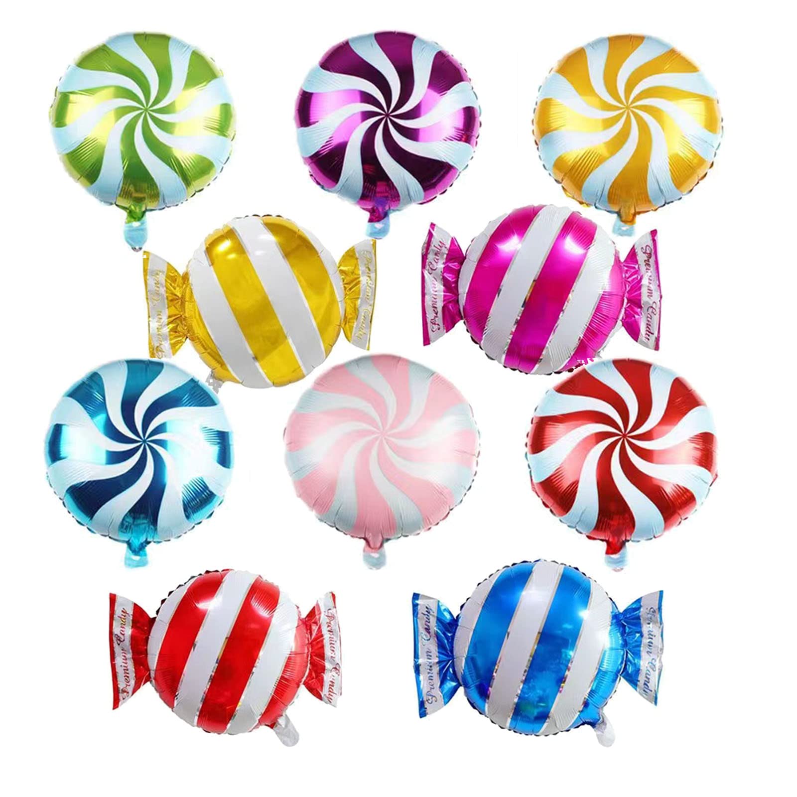 10PCS Sweet Candy Balloon Set Candies Theme Swirl Helium Mylar Foil Balloons Party Birthday Decor Supplies Candy Foil Balloons Spiral Mylar Balloons for Party Decoration