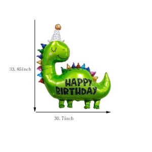 5Pcs 35 Inch Dinosaur Balloons Birthday Decoration for Kids Green Foil Happy Birthday Dino Balloon for Wild One Baby Shower Jungle Safari Animal World Themed Party Decoration