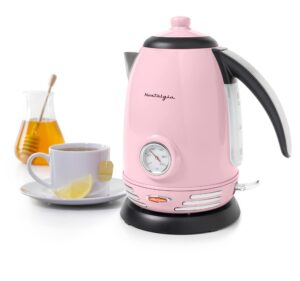 nostalgia retro stainless steel electric tea and water kettle, pink