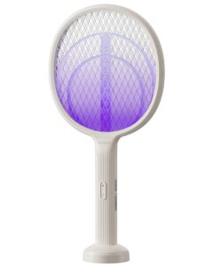 gaiatop electric fly swatter, 3200v rechargeable 2 in 1 fly swatter, 1200mah bug zapper racket with uv light fly zapper dual mode for indoor and outdoor home office backyard patio camping