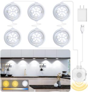 daymeet under cabinet lights motion sensor, kitchen cabinet lights 3 color plug in under counter lights for kitchen, motion sensor led lights for cabinet kitchen counter closet lights indoor