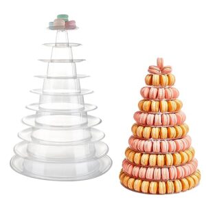 frigatebird 10 tier macaron tower display stand, clear round macaron tower tray macaron display shelf rack and plastic cake dessert stand for christmas wedding birthday party decor