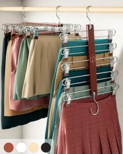 moralve skirt hangers space saving - european beechwood shorts hangers & skirt hangers - women space saving skirt hangers with clips - closet organizers & storage 5 tier skirt hanger skirt organizer