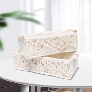 Storage Baskets Boho Decor Box Handmade Woven Decorative Countertop Toilet Tank Shelf Cabinet Organizer for Bedroom Nursery Livingroom Home, Set of 2, Ivory (lozenge)