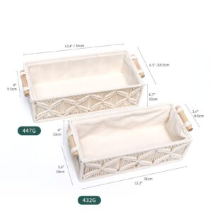 Storage Baskets Boho Decor Box Handmade Woven Decorative Countertop Toilet Tank Shelf Cabinet Organizer for Bedroom Nursery Livingroom Home, Set of 2, Ivory (lozenge)