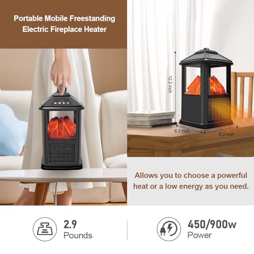 Mini Small Indoor Electric Fireplaces Lanterns Space Heaters Stove 3D Flame Freestanding Portable Electric Fireplace Space Heaters for Indoor Use with Remote Timer Thermostat