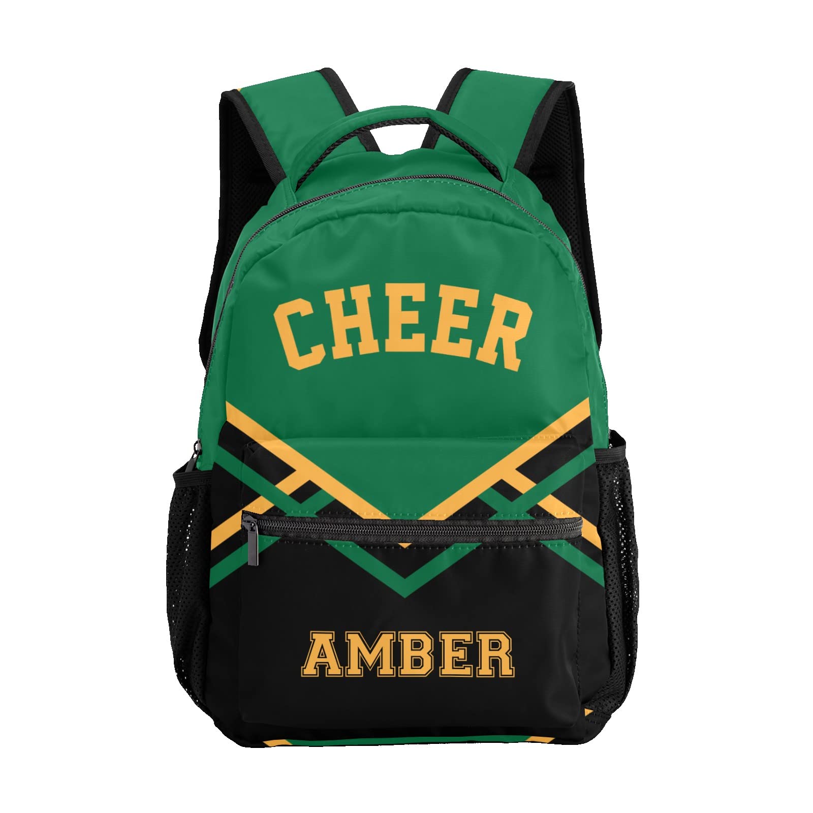 Cheerleaders Green Yellow Backpack with Name Text Custom Laptop Bag for Work Travel Office