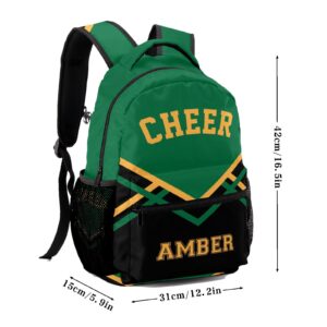 Cheerleaders Green Yellow Backpack with Name Text Custom Laptop Bag for Work Travel Office