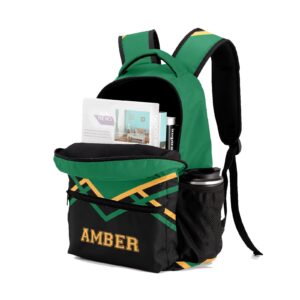 Cheerleaders Green Yellow Backpack with Name Text Custom Laptop Bag for Work Travel Office