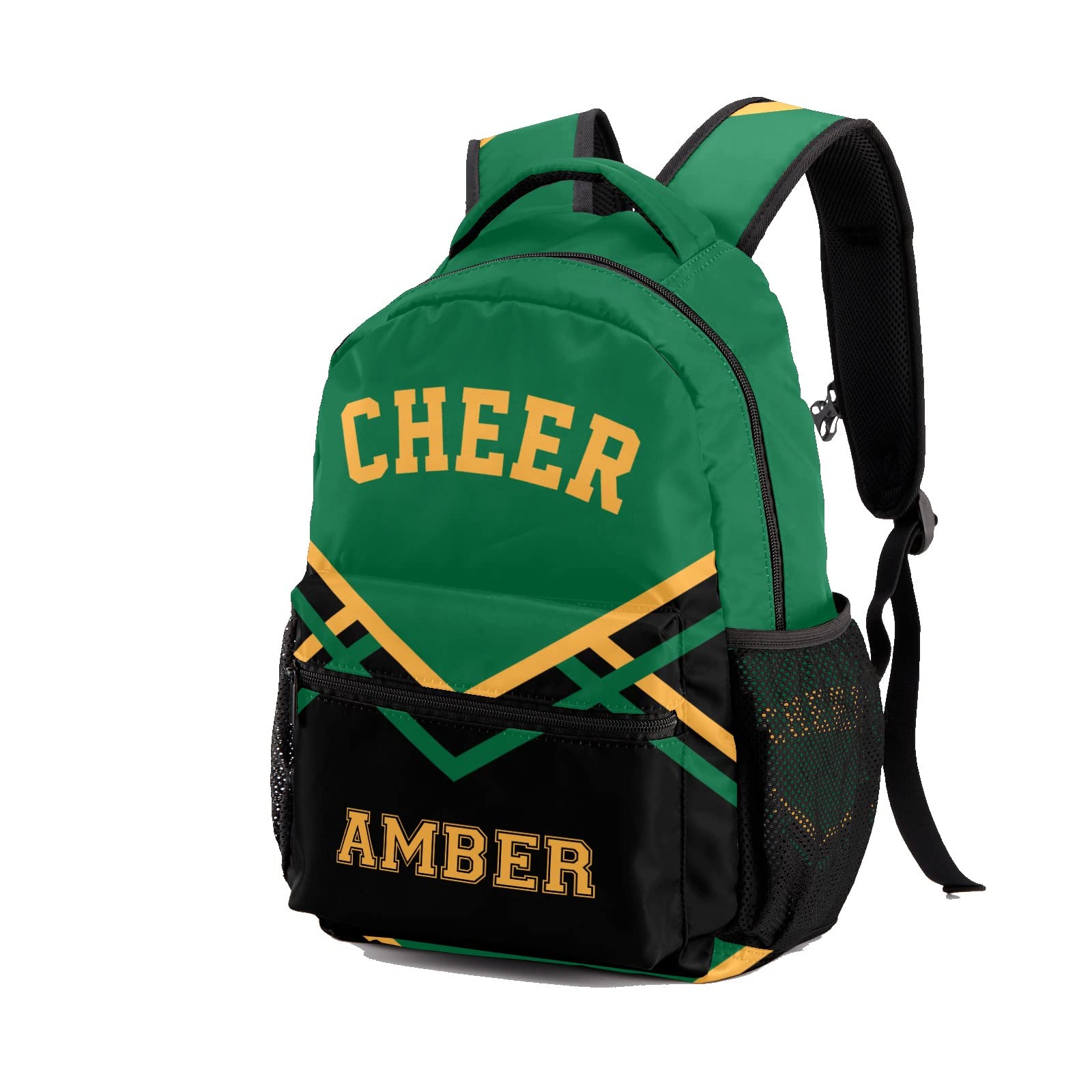 Cheerleaders Green Yellow Backpack with Name Text Custom Laptop Bag for Work Travel Office