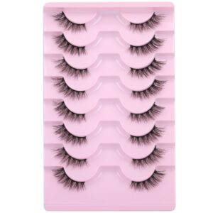 half lashes natural looking cat eye lashes accent eyelashes multi-layers wispy fluffy 3d curly false lashes pack by mavphnee