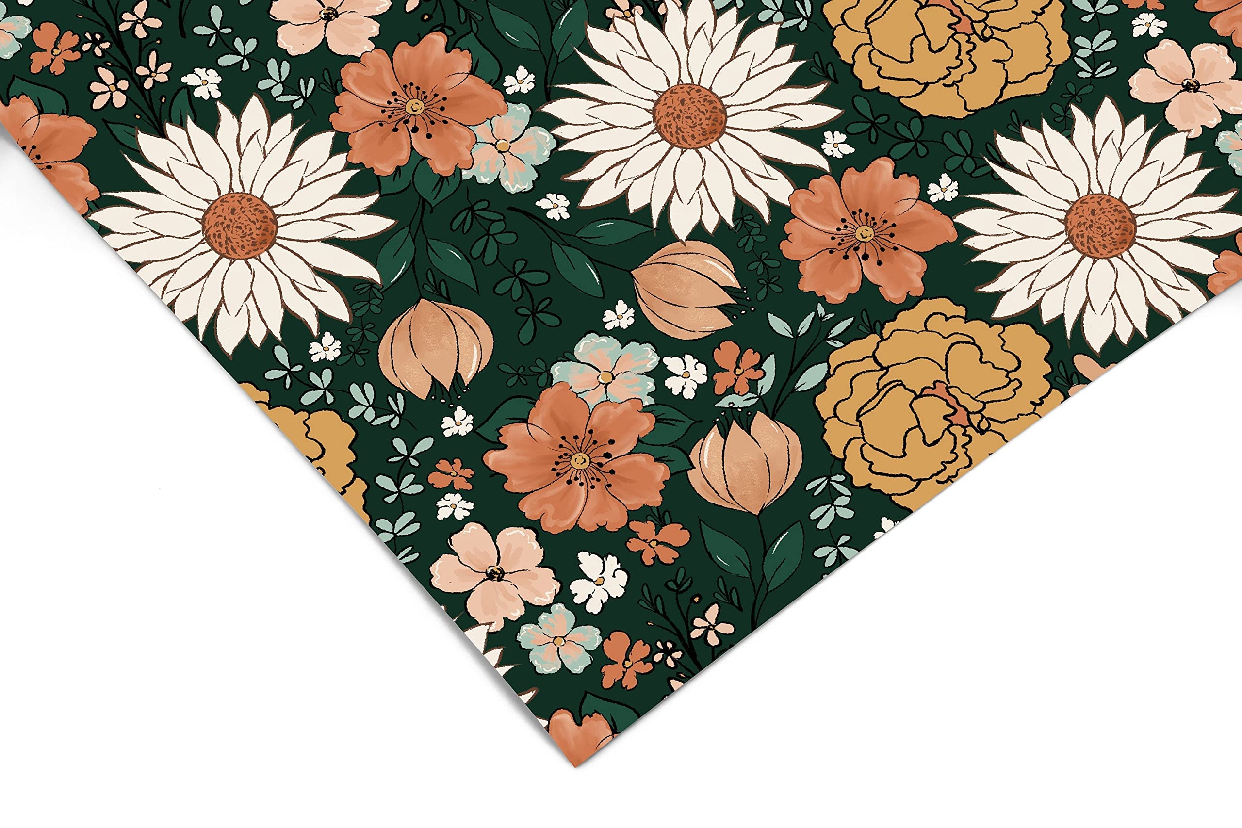 Green Vintage Floral Contact Paper | Shelf Liner | Drawer Liner | Peel and Stick Paper 1268 12in x 96in (8ft)