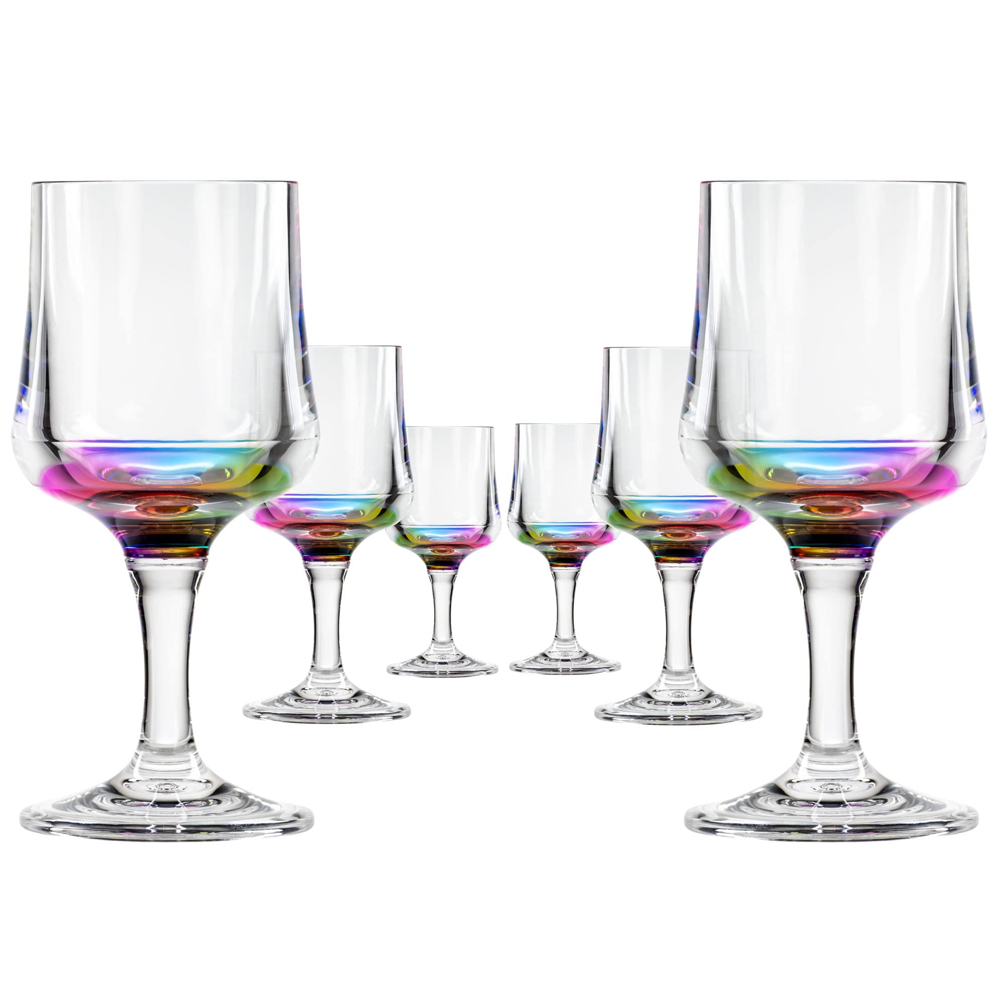 Teardrop 8oz Rainbow Acrylic Wine Glasses | Set of 6 | 8oz Stemware | Shatter Resilient | Safe for outdoor entertaining | Great for everyday use | Perfect for Cocktails