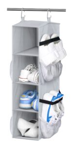 sleeping lamb short hanging shoe organizer for closet storage with mesh side pockets holds 8 pairs, hanging shoe rack hanger rv, camper, grey