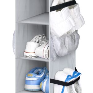 SLEEPING LAMB Short Hanging Shoe Organizer for Closet Storage with Mesh Side Pockets Holds 8 Pairs, Hanging Shoe Rack Hanger RV, Camper, Grey