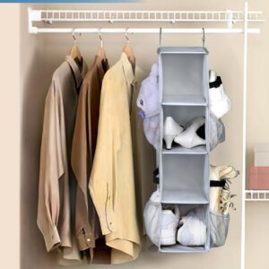 SLEEPING LAMB Short Hanging Shoe Organizer for Closet Storage with Mesh Side Pockets Holds 8 Pairs, Hanging Shoe Rack Hanger RV, Camper, Grey