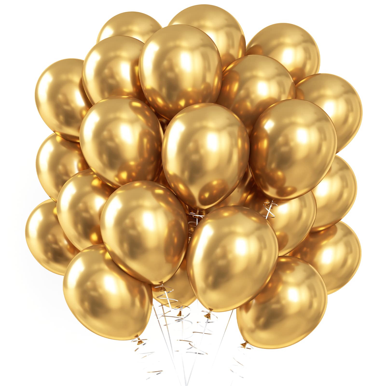 RUBFAC Gold Party Balloons, 70pcs 10 Inches Metallic Gold Balloons and Ribbon, Thick Gold Latex Balloons for Birthday Graduation Wedding Baby Shower Anniversary Festival Party Decorations