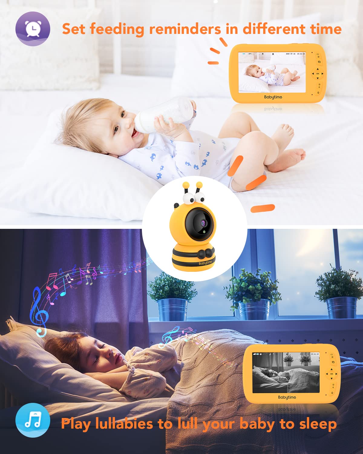 BabyTime Baby Monitor, 1080P Baby Camera Monitor No WiFi with 5" Display, Night Vision, Lullaby Player, Two Way Audio and VOX Mode, Temperature