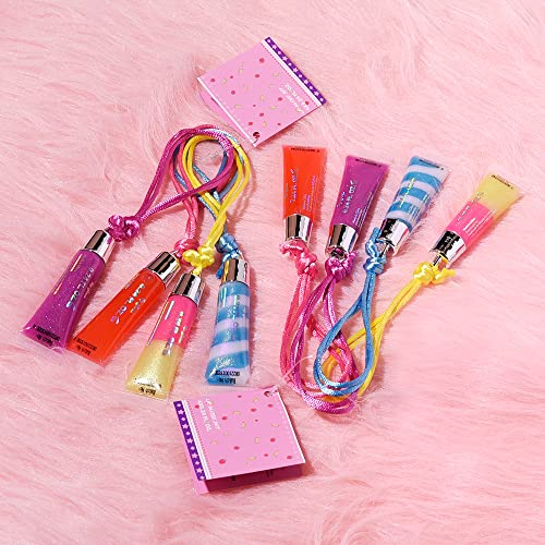 M&U Lip Gloss Necklace Set for Kids, 4 Pcs Assorted Flavors Moisturizing Shimmer Glossy Lip Party Favor Make-up for Girls and Teens Ages 5+